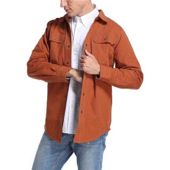 Jackets & Coats | Mens Heavyweight Canvas Flannel Lined Shirt Jacket ...